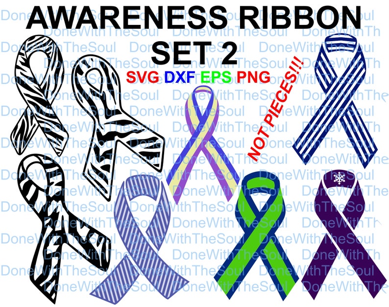 Awareness Ribbon Set 2 Ribbon Svg Awareness Ribbon Cut | Etsy