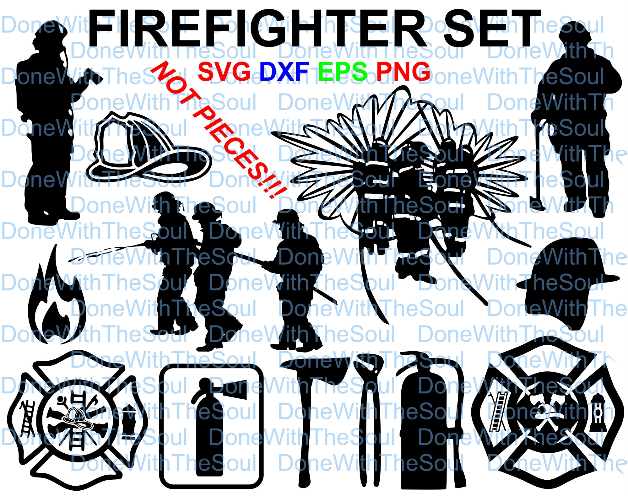 Firefighter Set Fireman svg Firefighter svg Fireman | Etsy