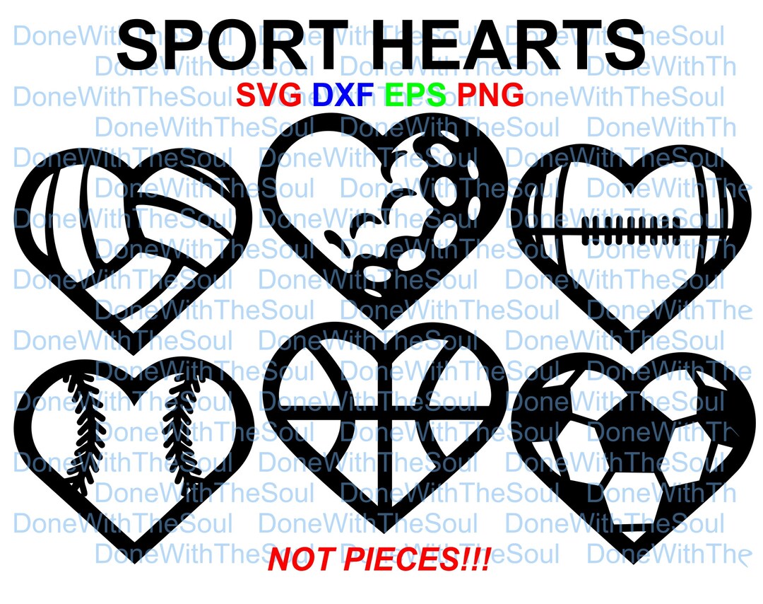 Sport Hearts Cutting File Football Heart Svg Baseball Heart Svg ...