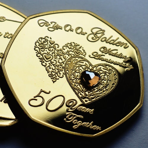 50th GOLDEN WEDDING ANNIVERSARY 24ct Gold Commemorative. - Etsy