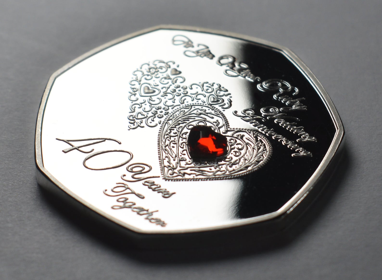 40th RUBY WEDDING ANNIVERSARY Silver Commemorative With Inlaid | Etsy