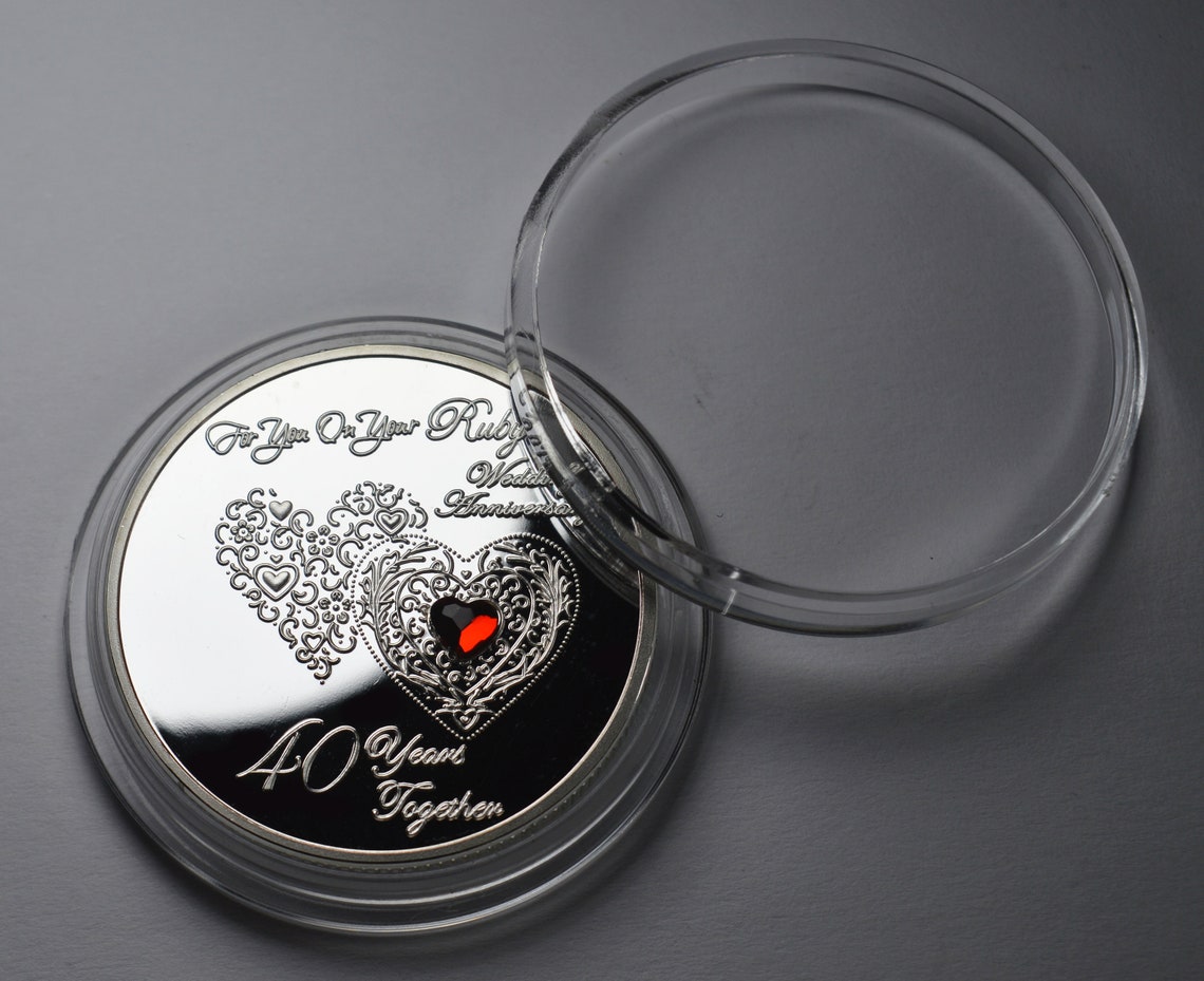 40th RUBY WEDDING ANNIVERSARY Silver Commemorative with Inlaid | Etsy
