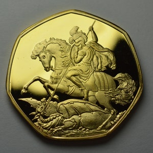 Pair of St. George and the Dragon Silver & 24ct Gold Commemoratives in ...