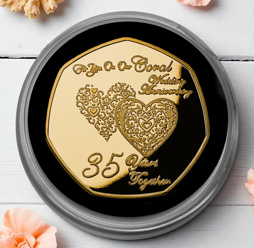 On OUR 35th Coral WEDDING ANNIVERSARY 24ct Gold Commemorative Coin in ...