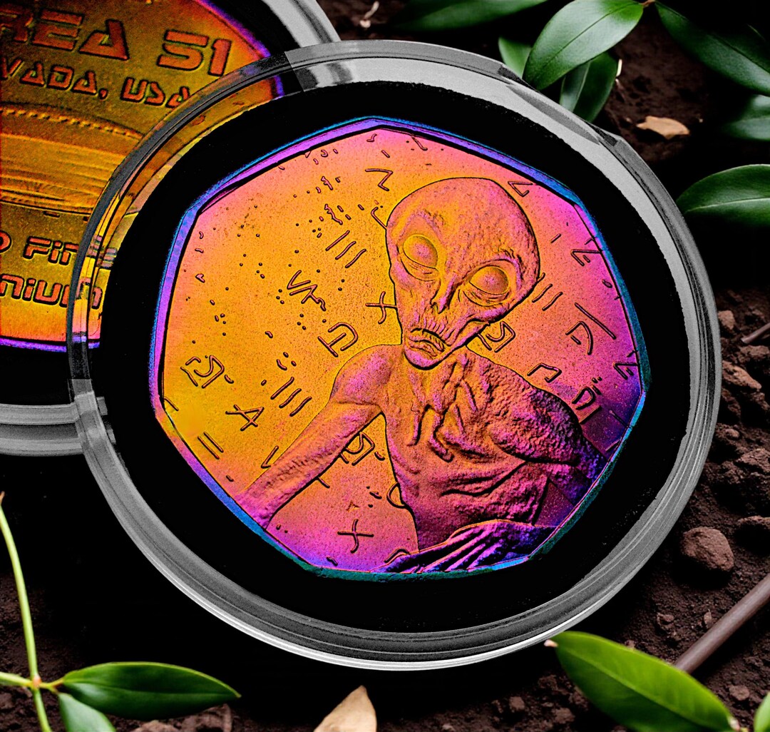 Alien Artefact Silver Commemorative Coin in Capsule. Iridescent/space ...