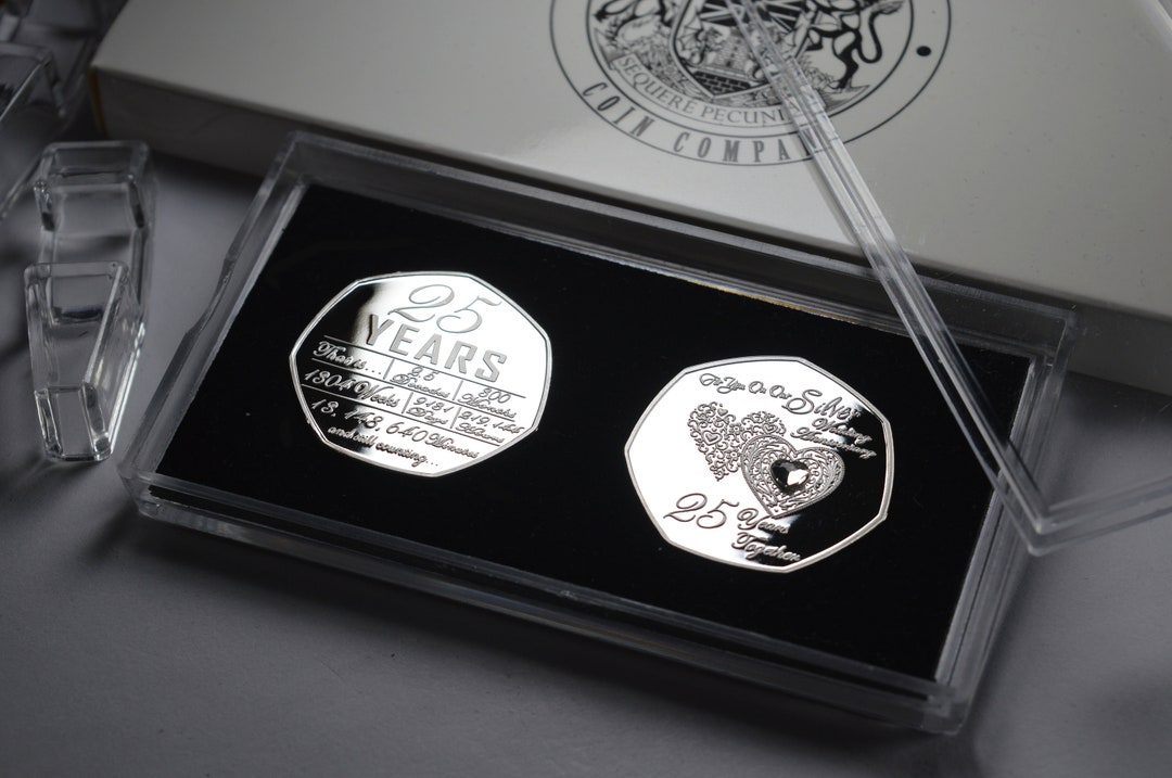 Pair of 25th Wedding Anniversary Silver & 24ct Gold Commemoratives in ...