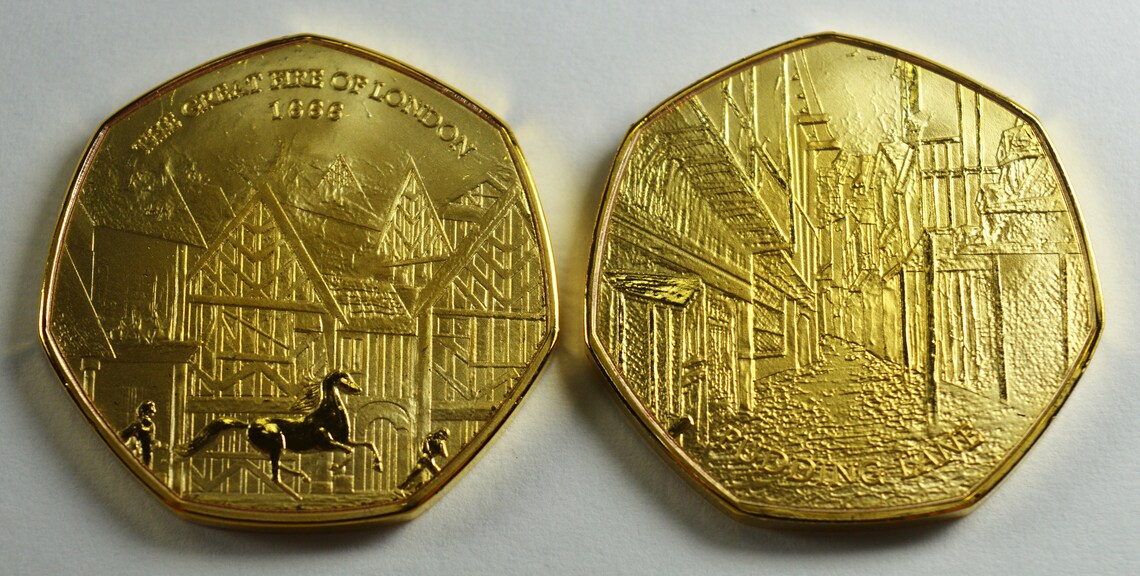 Pair of the Great Fire of London 1666 Silver & 24ct Gold Commemorative ...