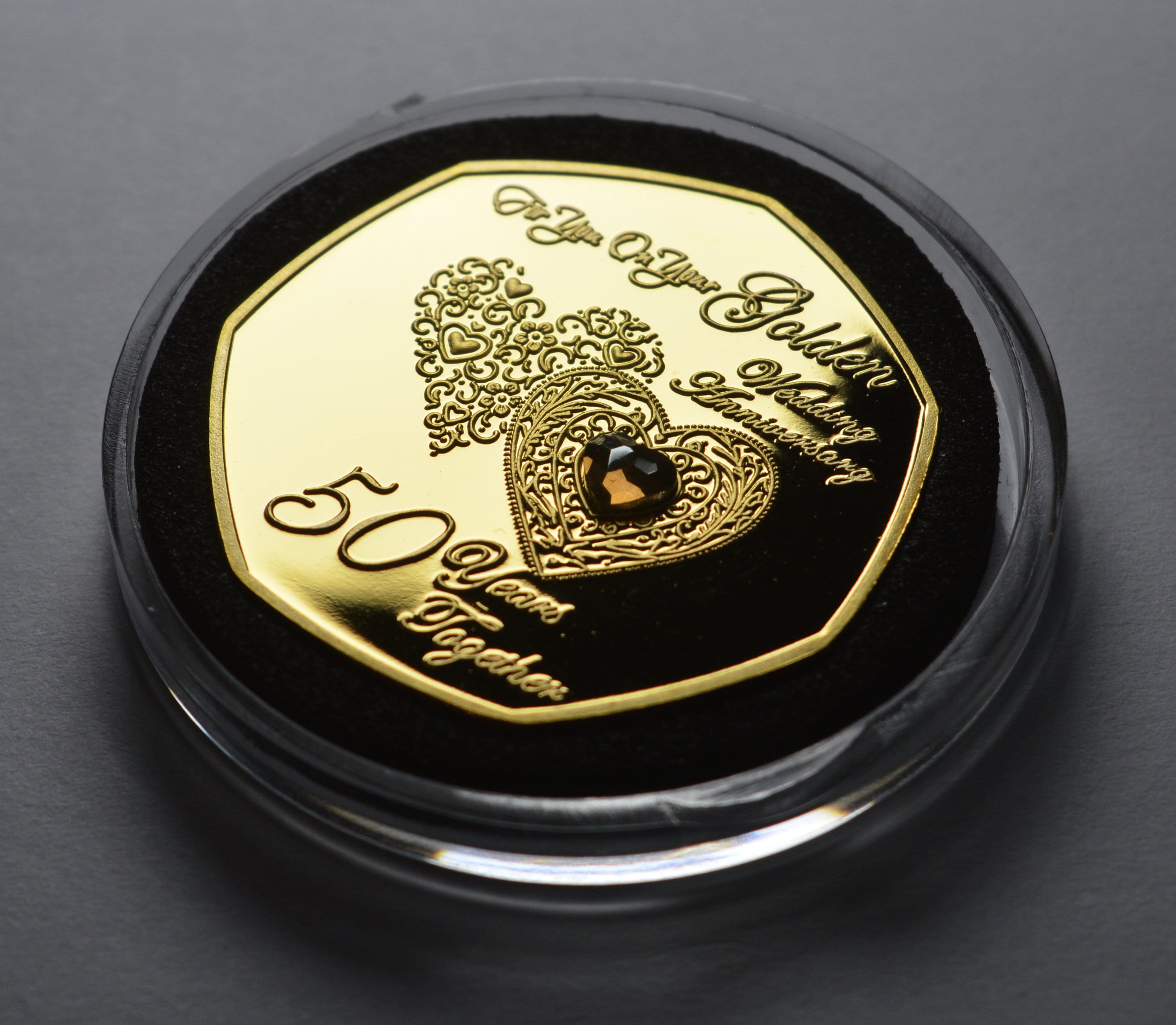 50th GOLDEN WEDDING ANNIVERSARY 24ct Gold Commemorative With Gemstone ...
