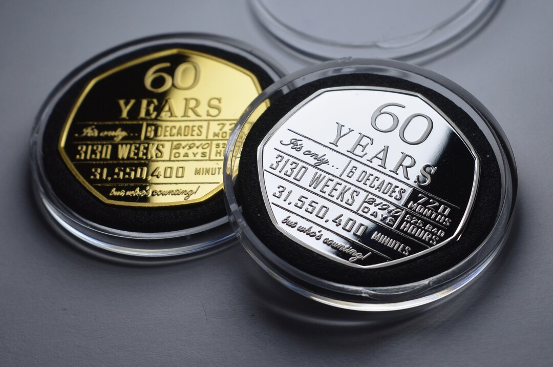 Pair of 60th Birthday Silver, 24ct Gold Commemoratives in Capsules ...