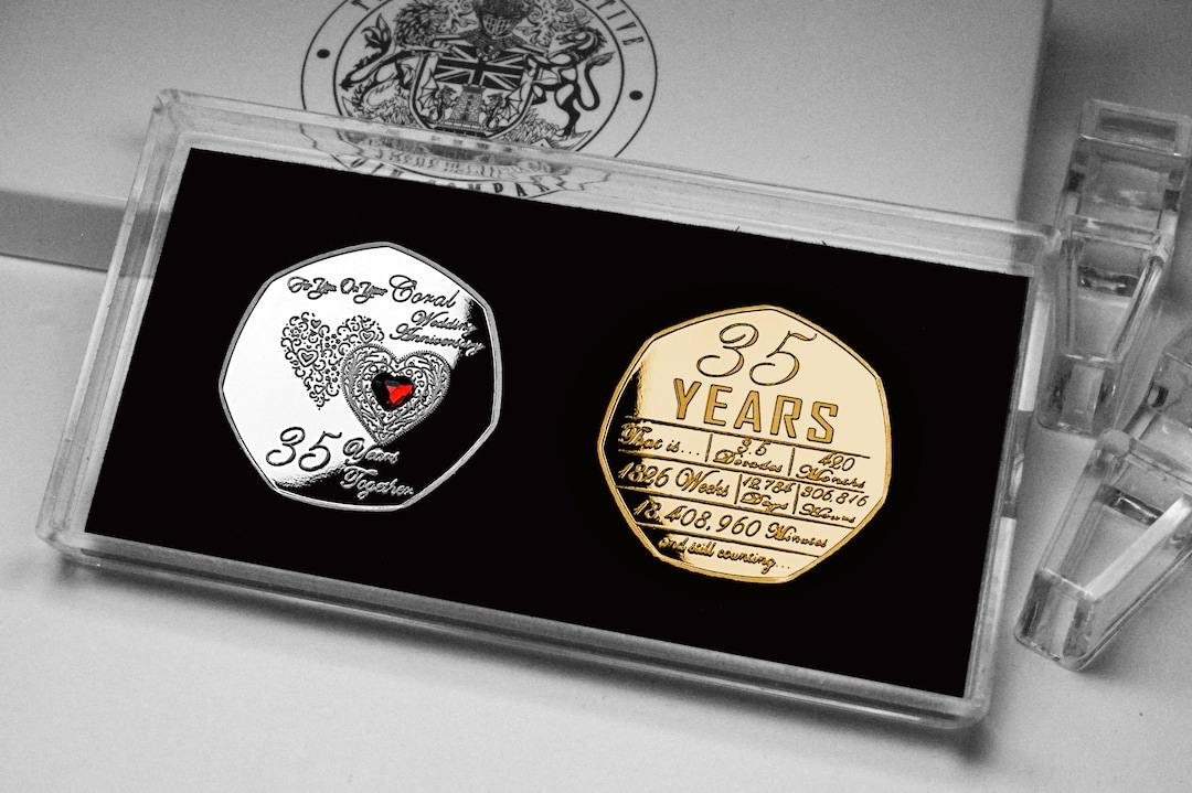 Pair of ON YOUR 35th Coral Anniversary Commemorative Coins in Case ...