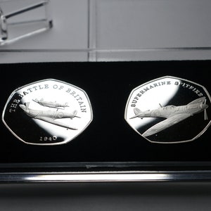 Pair of the Battle of Britain and Spitfire Silver Commemoratives in 50p ...
