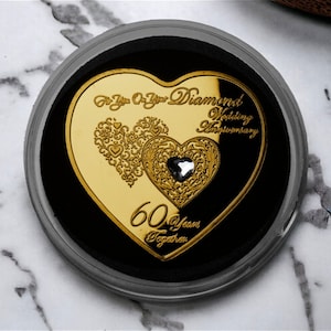 60th DIAMOND WEDDING ANNIVERSARY Heart Shaped Commemorative. Gemstone ...