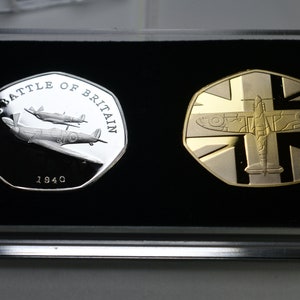 Pair of the Battle of Britain and Supermarine Spitfire Silver & 24ct ...