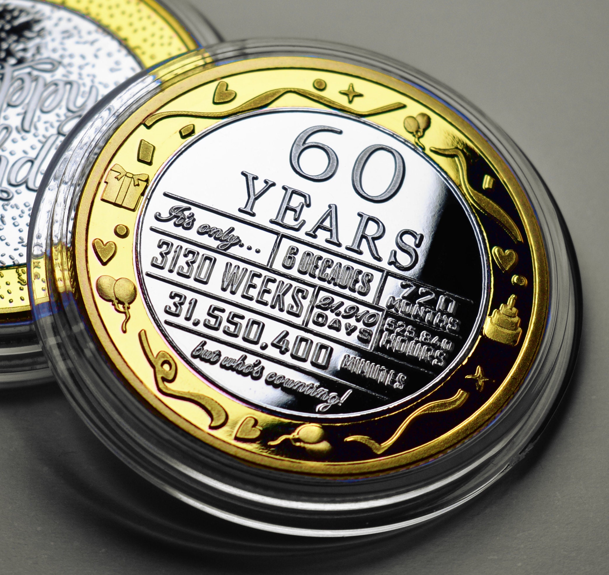 60th Birthday Dual Metal Silver & 24ct Gold Commemorative. Gift/present ...