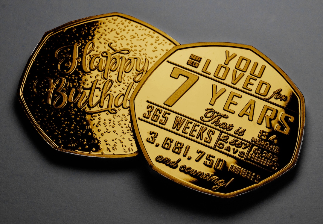 7th Birthday 24ct Gold Commemorative. Gift/present Congratulations ...