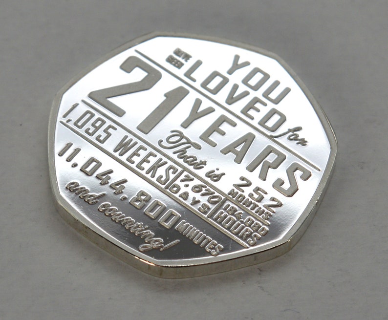 21st Birthday Silver Commemorative. Gift/present Congratulations/party ...
