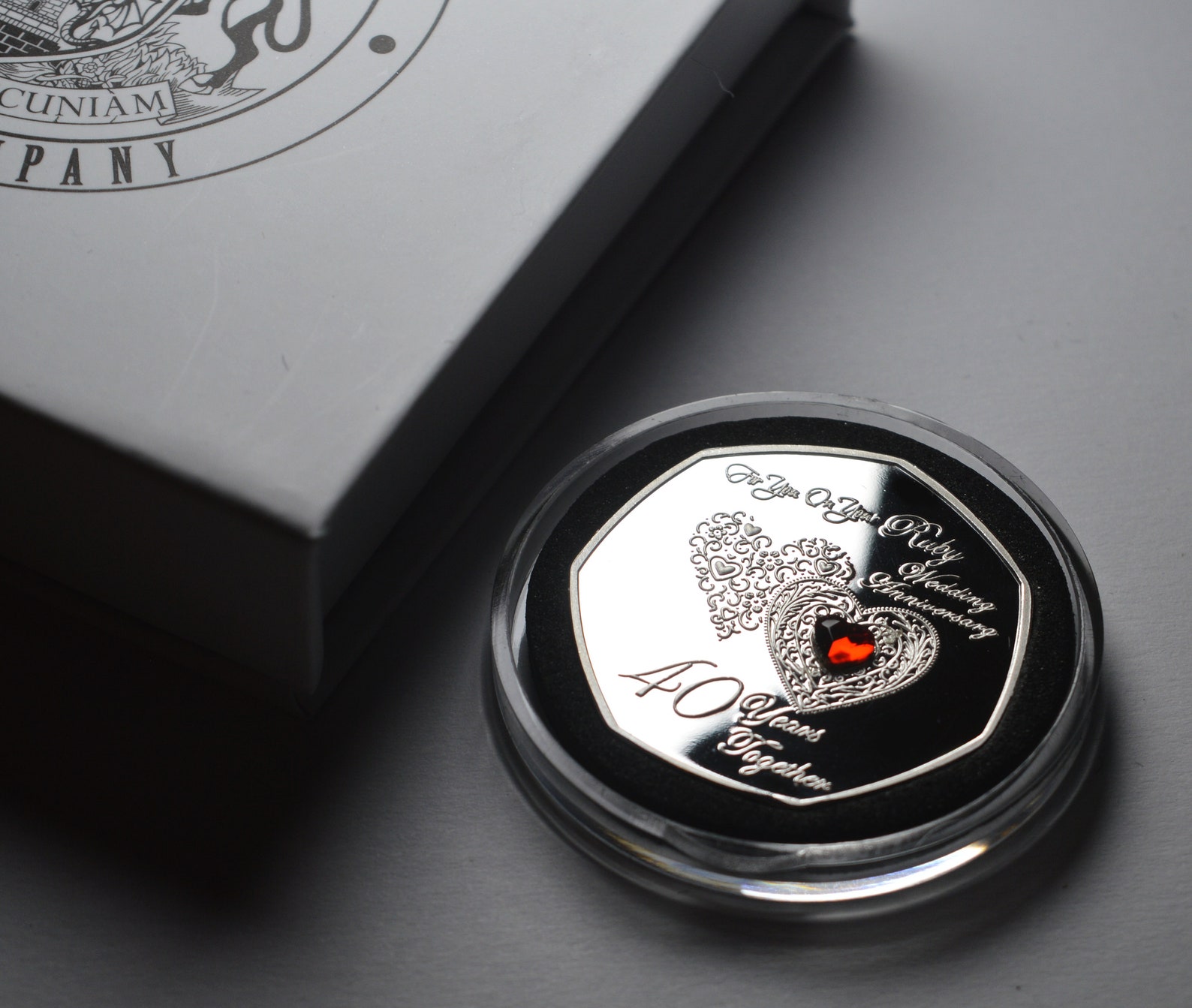 40th RUBY WEDDING ANNIVERSARY Silver Commemorative With Inlaid - Etsy