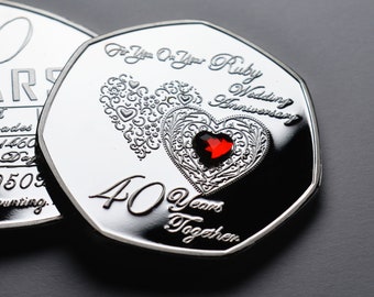 40th RUBY WEDDING ANNIVERSARY Silver Commemorative With Inlaid | Etsy