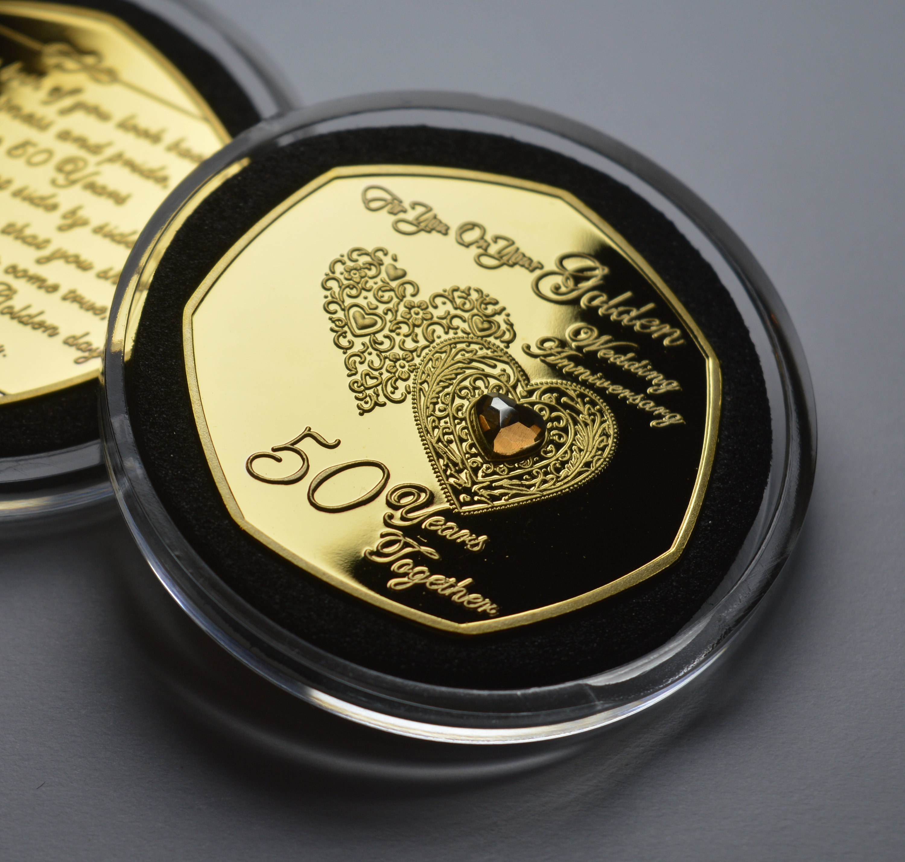 50th GOLDEN WEDDING ANNIVERSARY 24ct Gold Commemorative With Gemstone ...