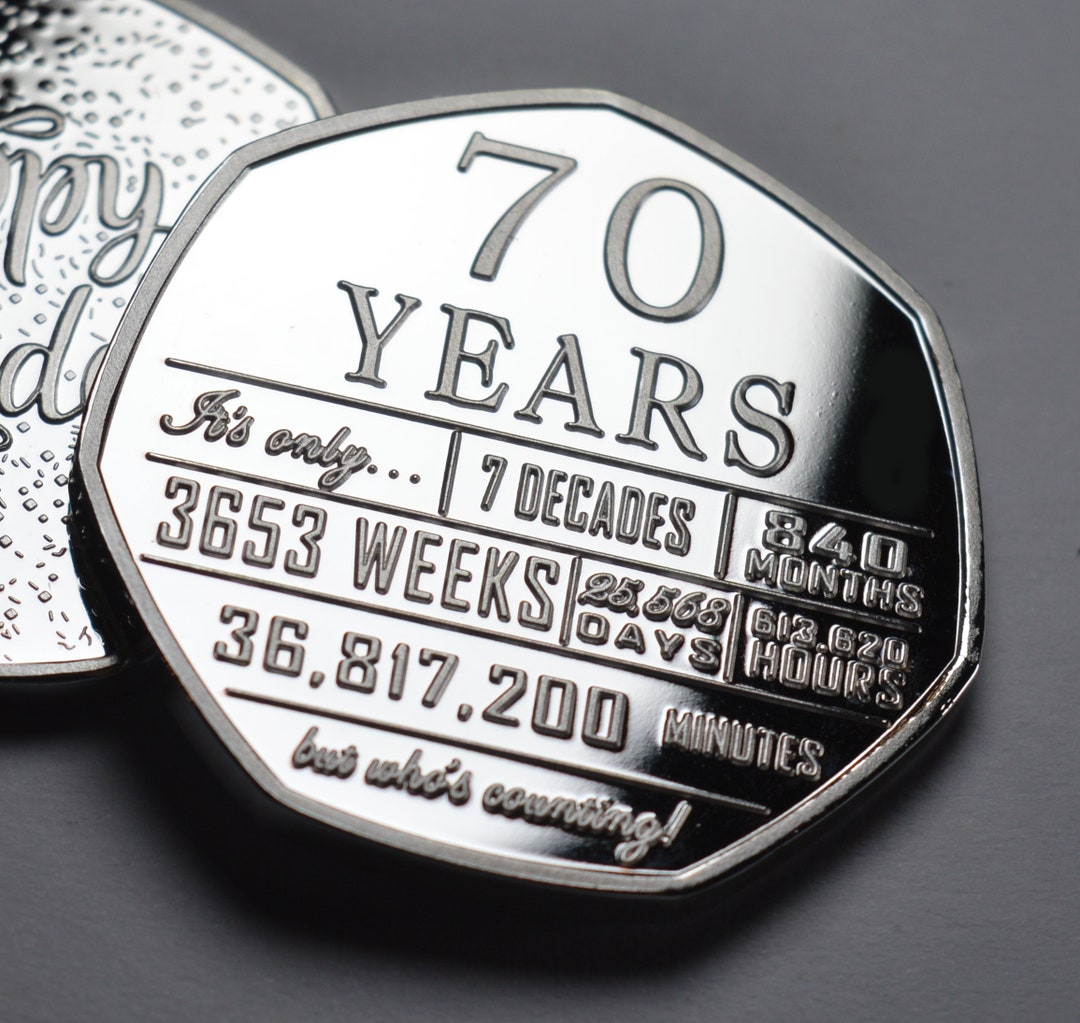 70th Birthday Silver Commemorative. Gift/present Congratulations/party ...