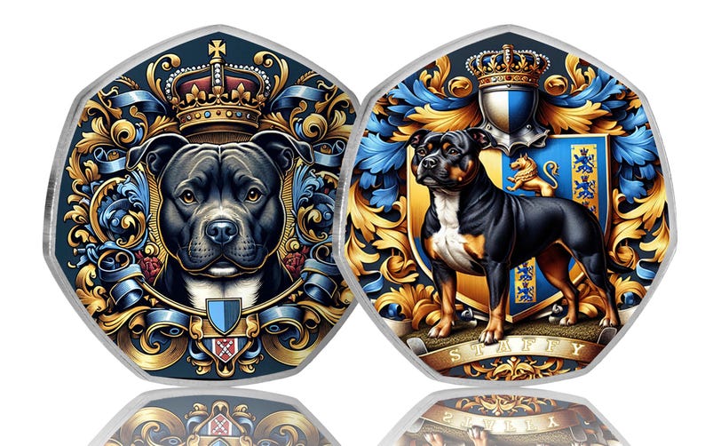 STAFFORDSHIRE BULL TERRIER Full Colour Silver Commemorative Coin in ...