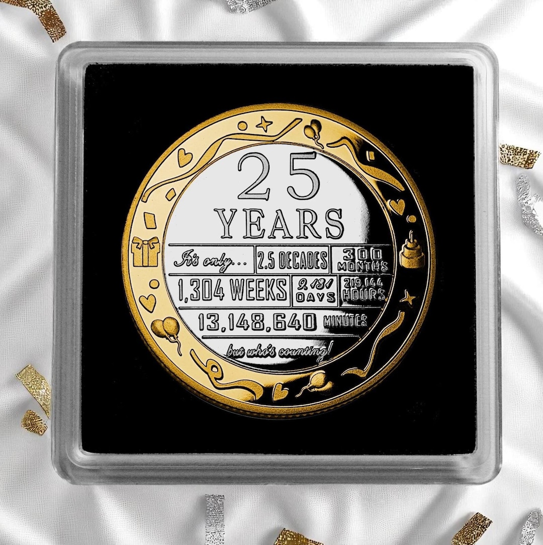25th Birthday Dual Metal Silver & 24ct Gold Commemorative in Case. 25 ...