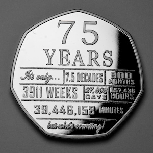 75th Birthday Silver Commemorative. Gift/present Congratulations/party ...