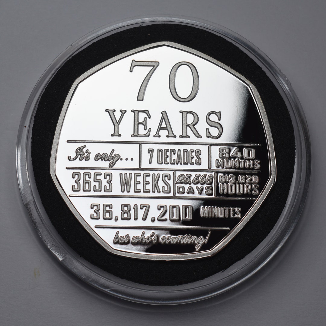 70th Birthday Silver Commemorative in Capsule. Gift/present Celebration ...