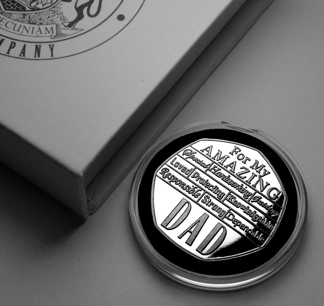HAPPY FATHER'S DAY Silver Commemorative Coin in Gift Box. Gift/present ...