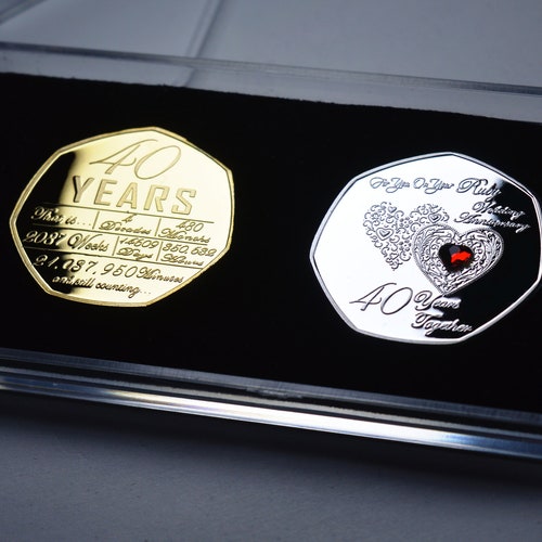 40th RUBY WEDDING ANNIVERSARY Silver Commemorative With Inlaid | Etsy