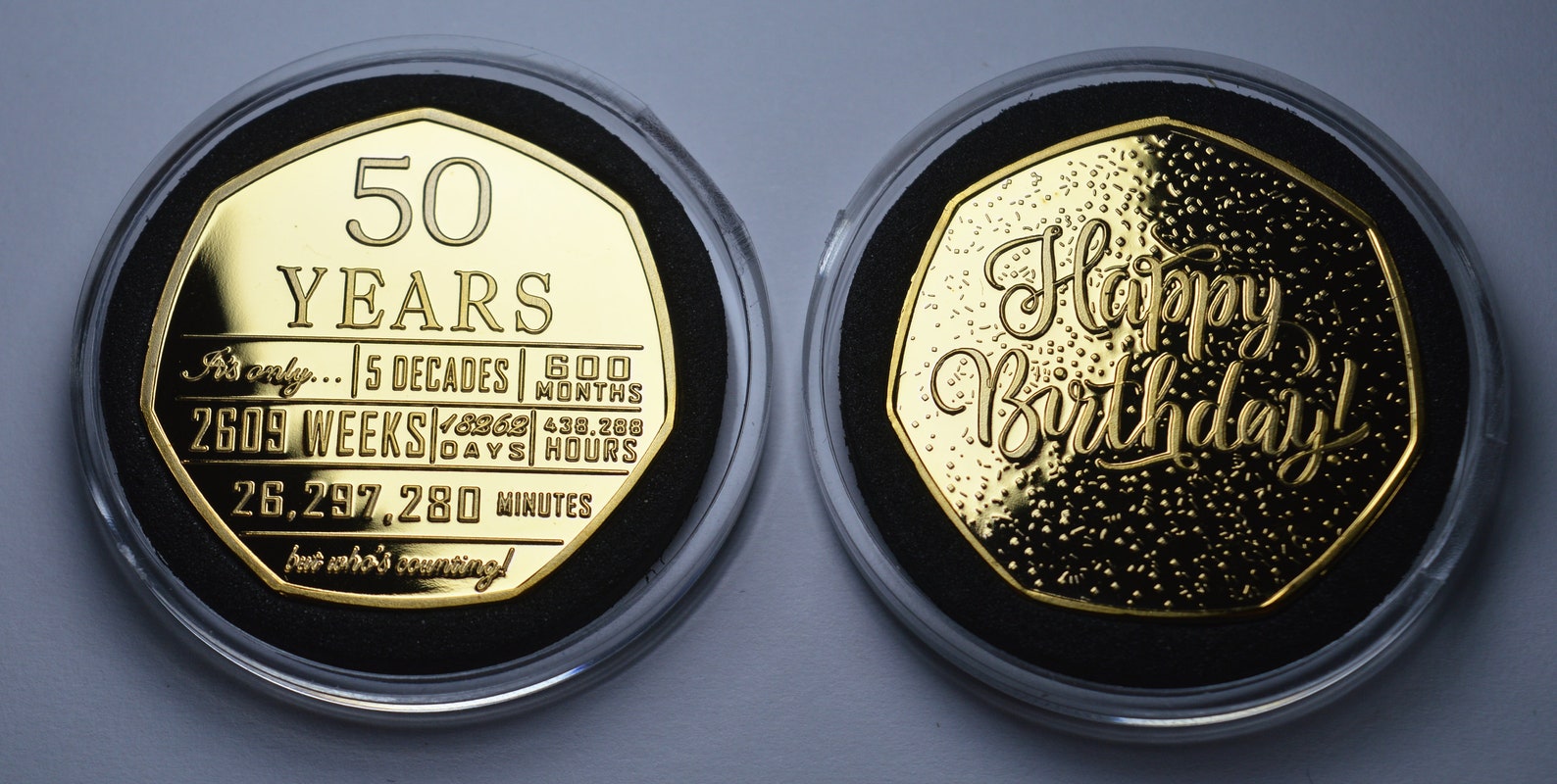 50th Birthday 24ct Gold Commemorative in Capsule. Gift/present ...