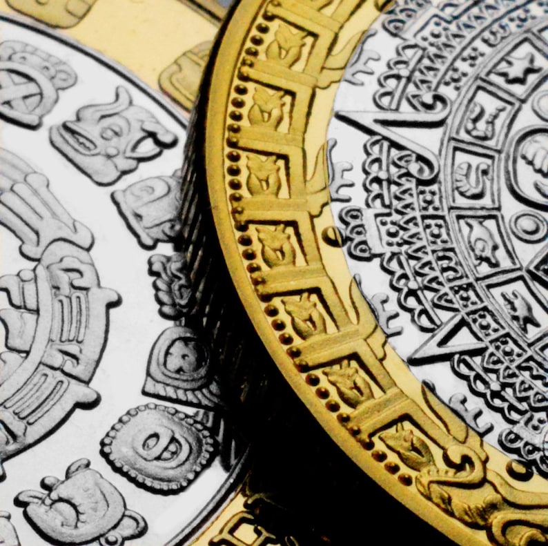 AZTEC CALENDAR Silver & 24ct Gold Commemorative in Capsule. Mayan/maya ...