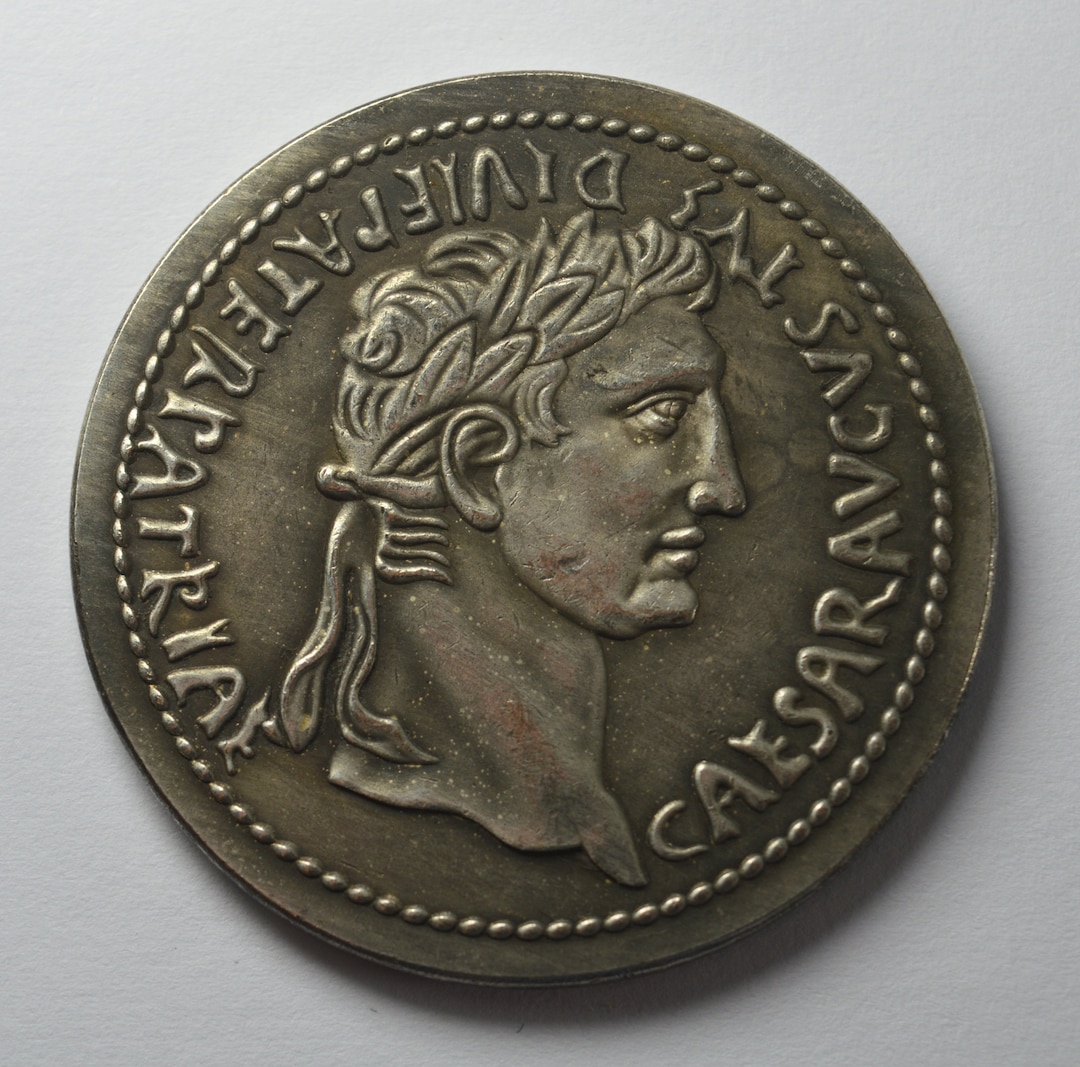 Large Roman Silver Emperor Augustus Coin 3.5cm 20g .925 Silver Plated ...