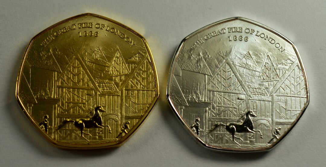 Pair of the Great Fire of London 1666 Silver & 24ct Gold Commemorative ...
