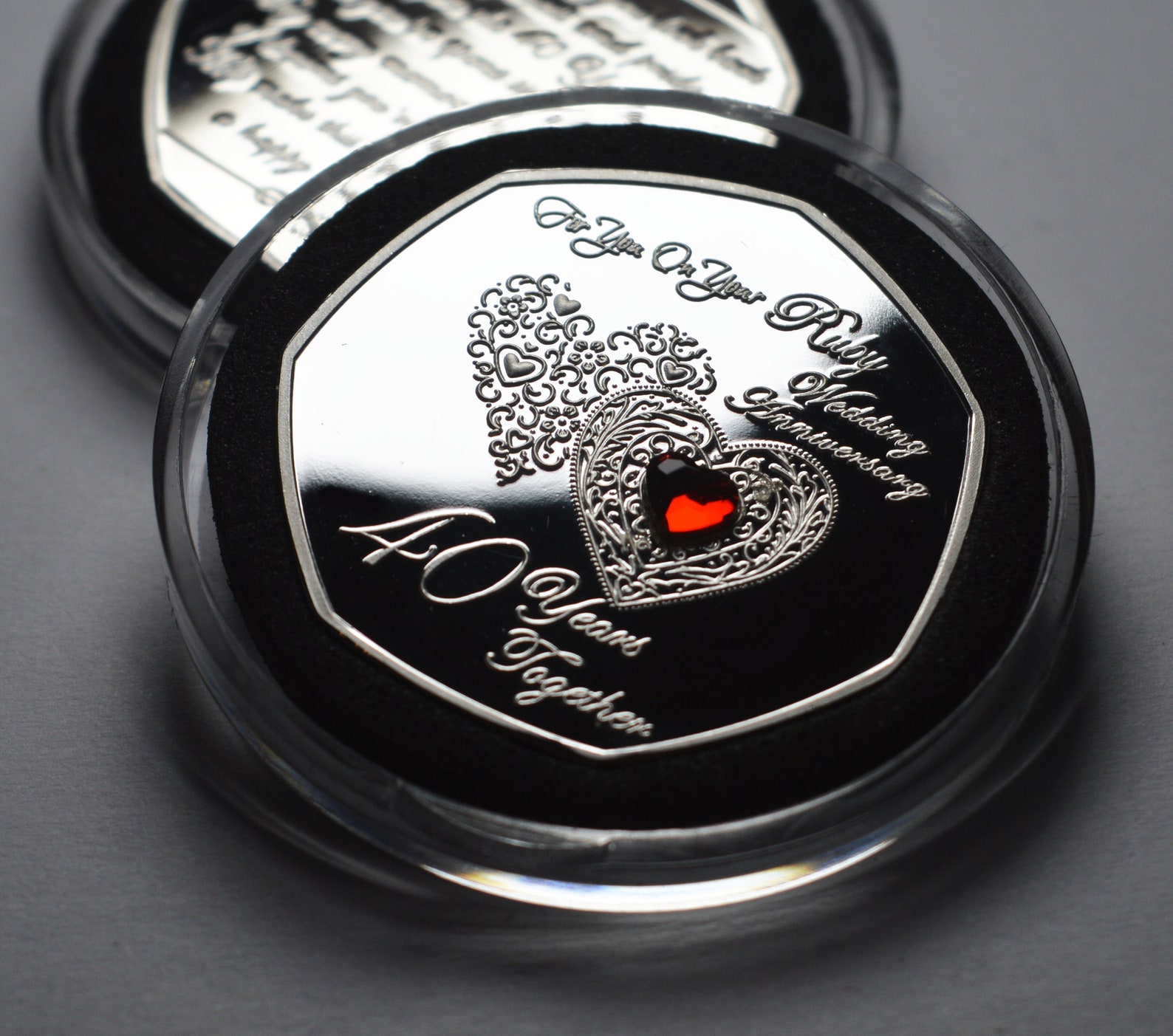 40th RUBY WEDDING ANNIVERSARY Silver Commemorative With Inlaid - Etsy