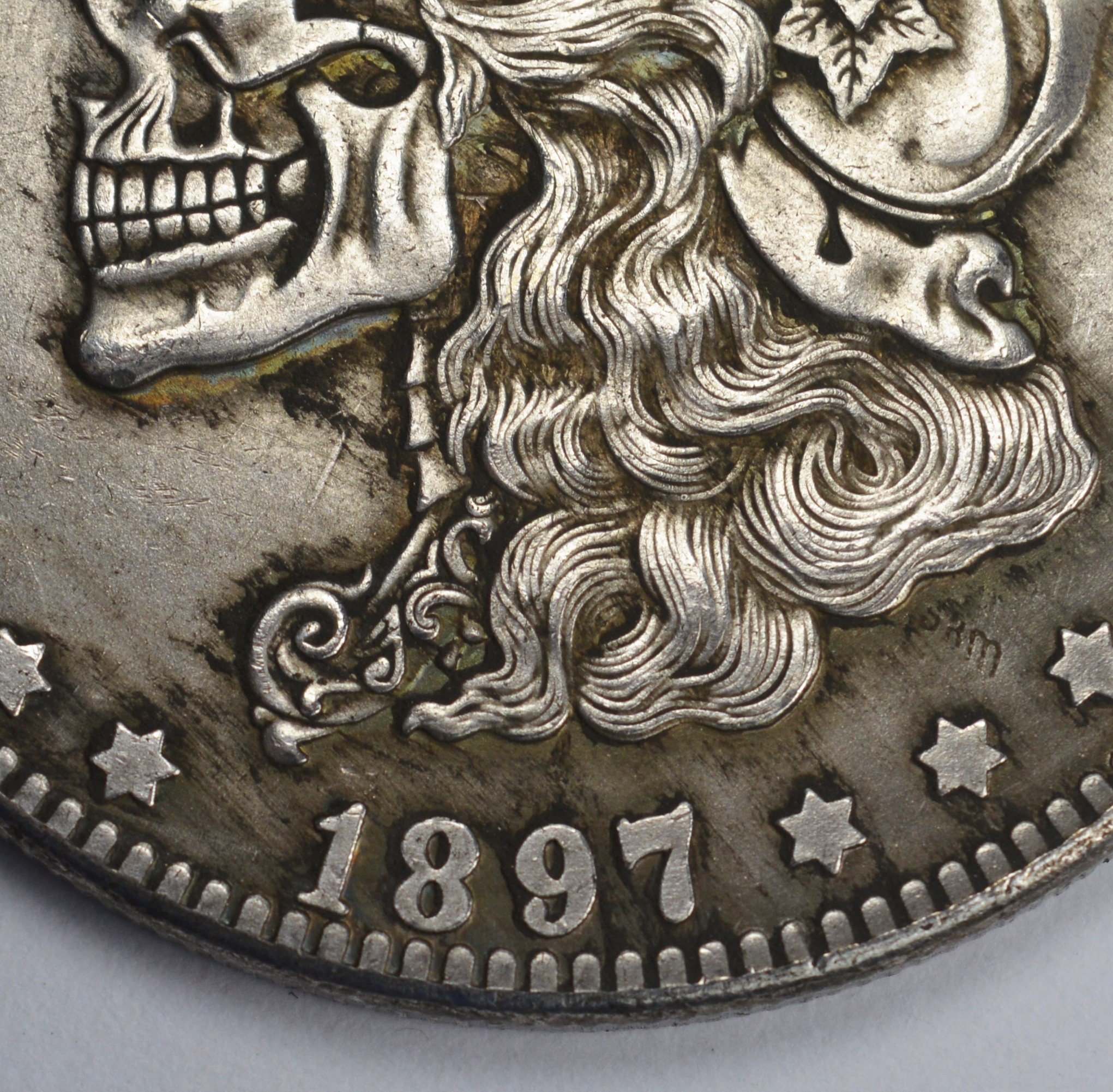 1897 Morgan Silver Dollar. Liberty/skull/death. Carved/hobo - Etsy UK