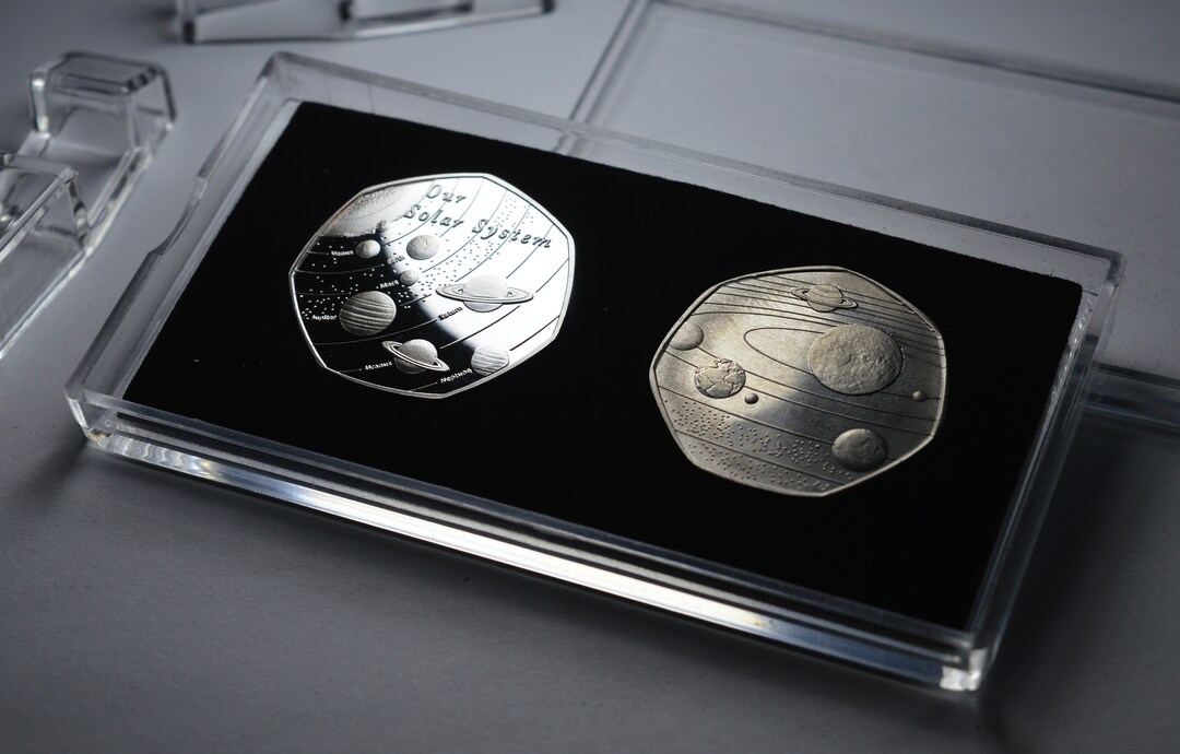 Pair of SOLAR SYSTEM Commemoratives in Free Standing 50p Coin Display ...