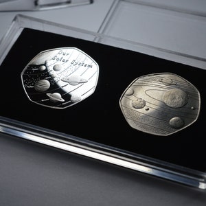 Pair of SOLAR SYSTEM Commemoratives in Free Standing 50p Coin Display ...