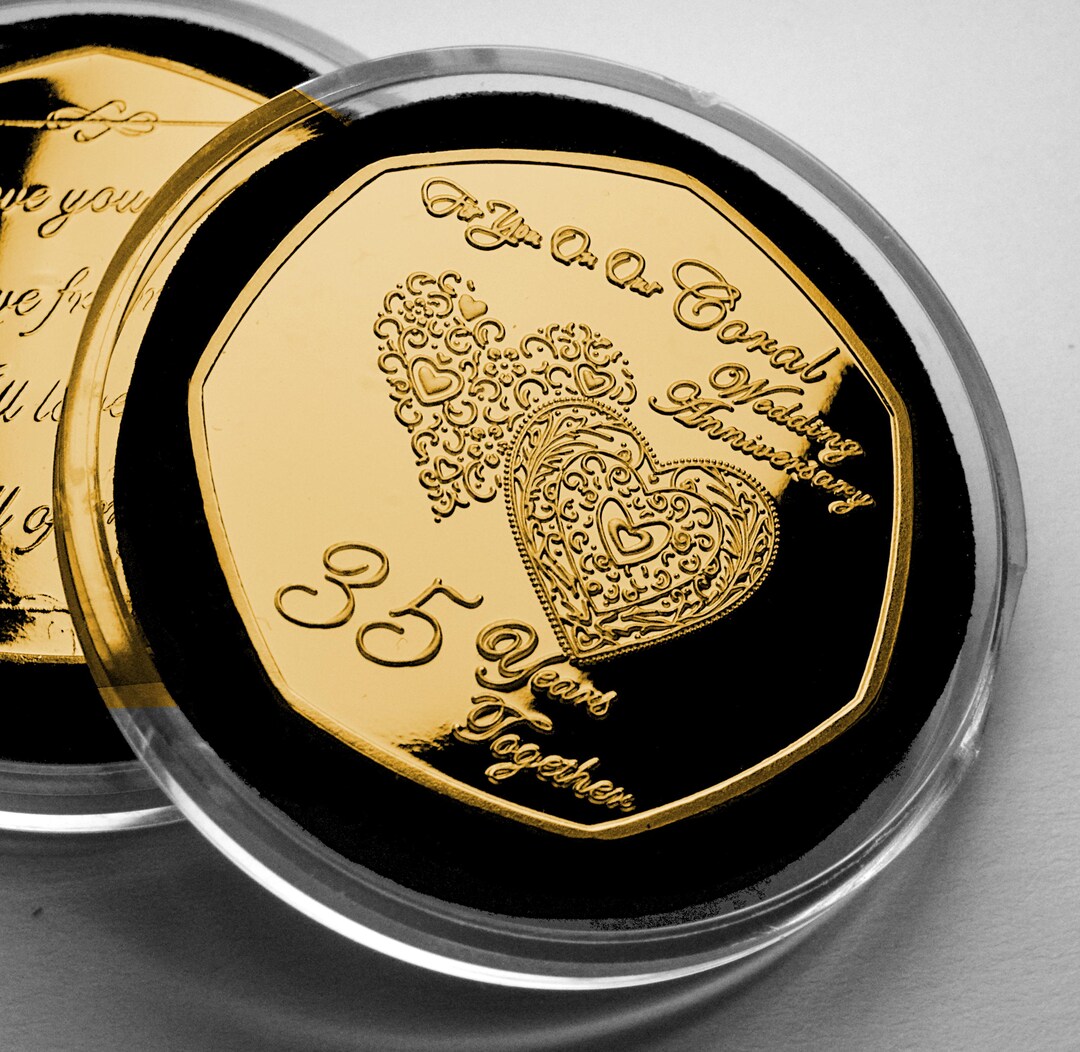 On OUR 35th Coral WEDDING ANNIVERSARY 24ct Gold Commemorative Coin in ...