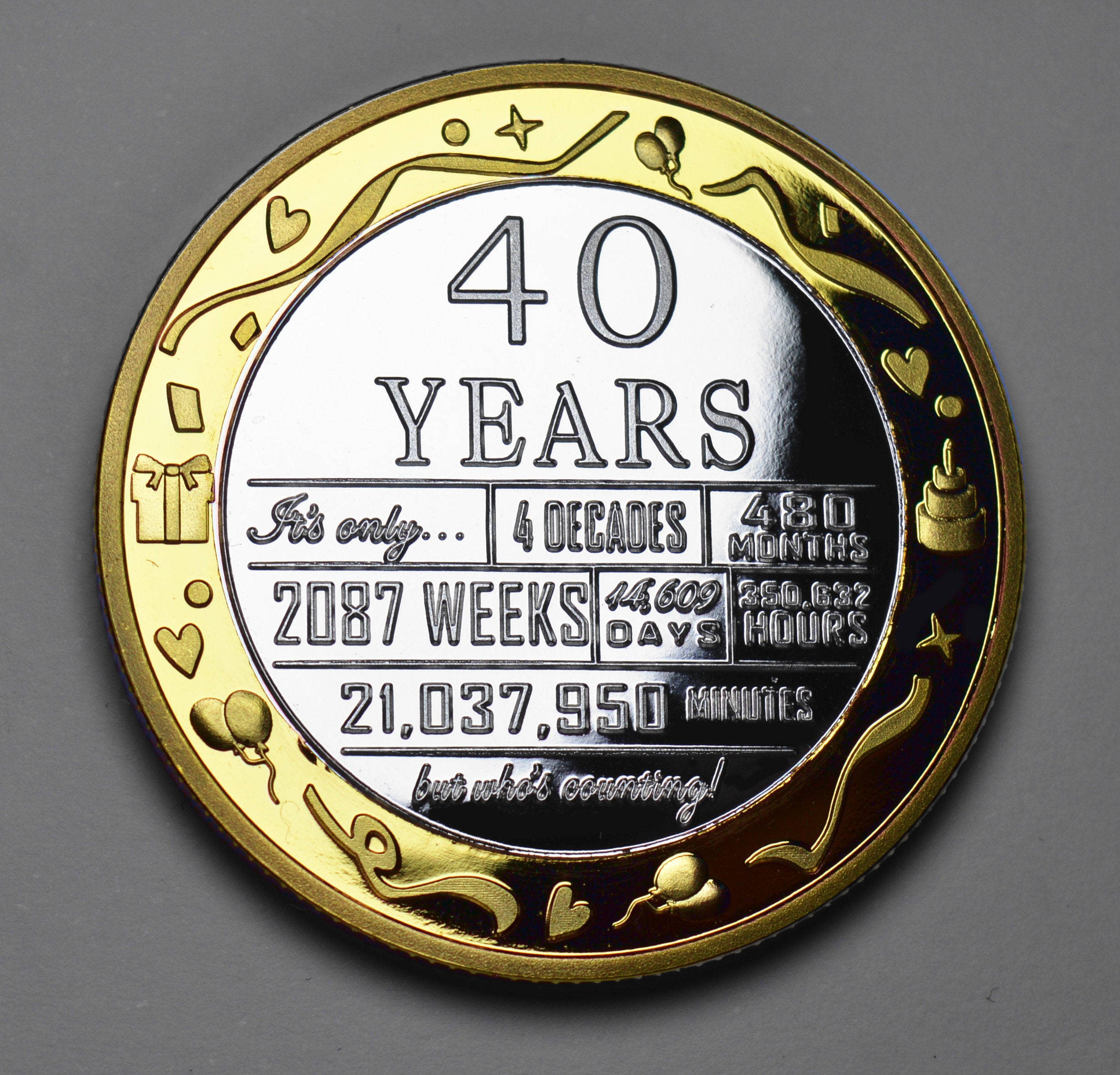 40th Birthday Dual Metal Silver & 24ct Gold Commemorative. - Etsy