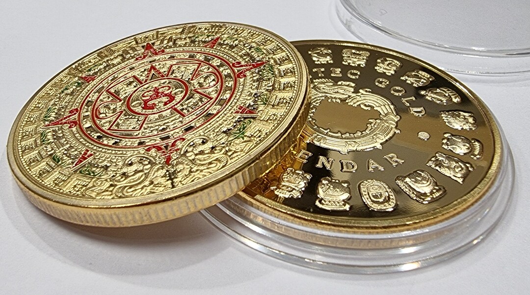 Aztec Calendar Collectable Coin/round. 24ct Gold, Colour, 40mm 30g ...