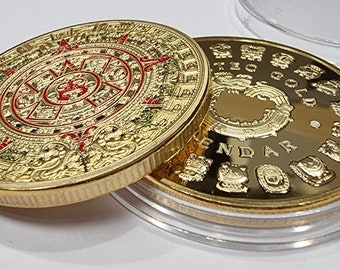 Aztec Calendar Challenge Coin Antique Patina Copper EDC - Etsy