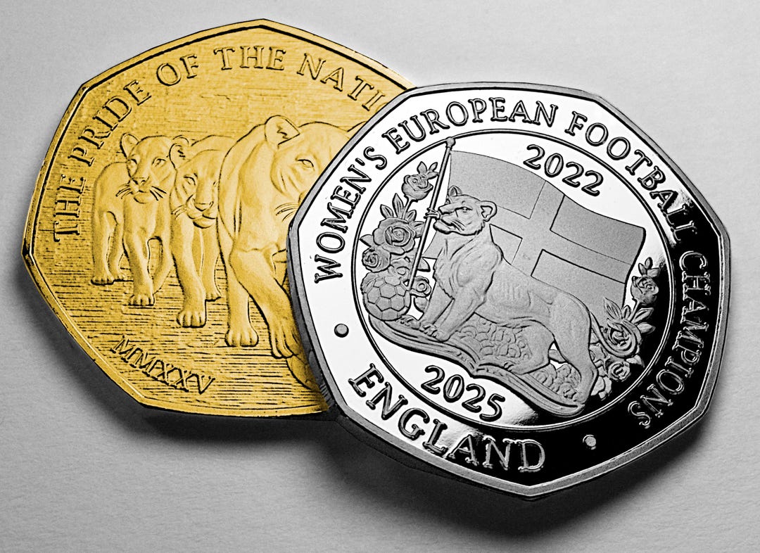 Pair of ENGLAND Women's Football Dual Date 24ct Gold and Silver ...