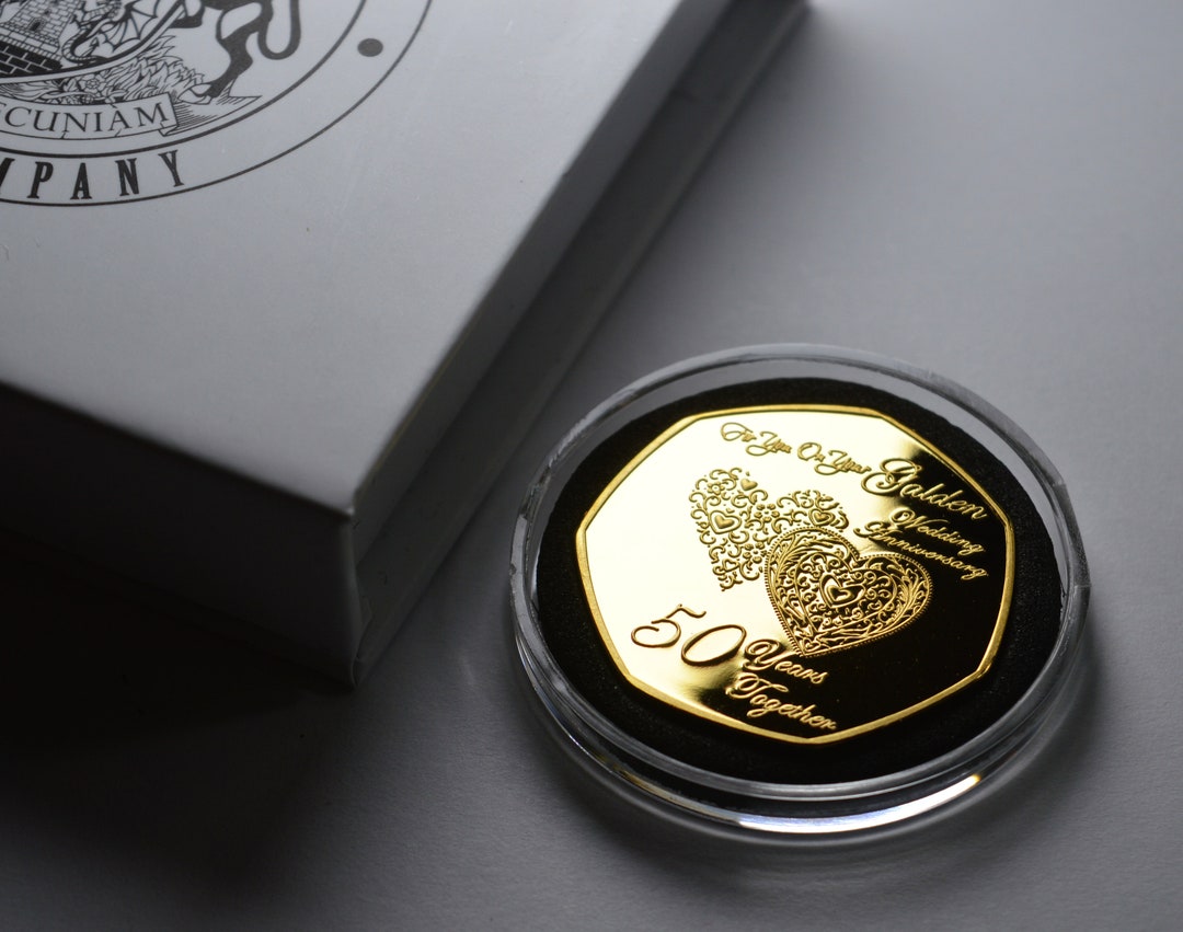 50th GOLDEN WEDDING ANNIVERSARY 24ct Gold Commemorative. Gift/present ...