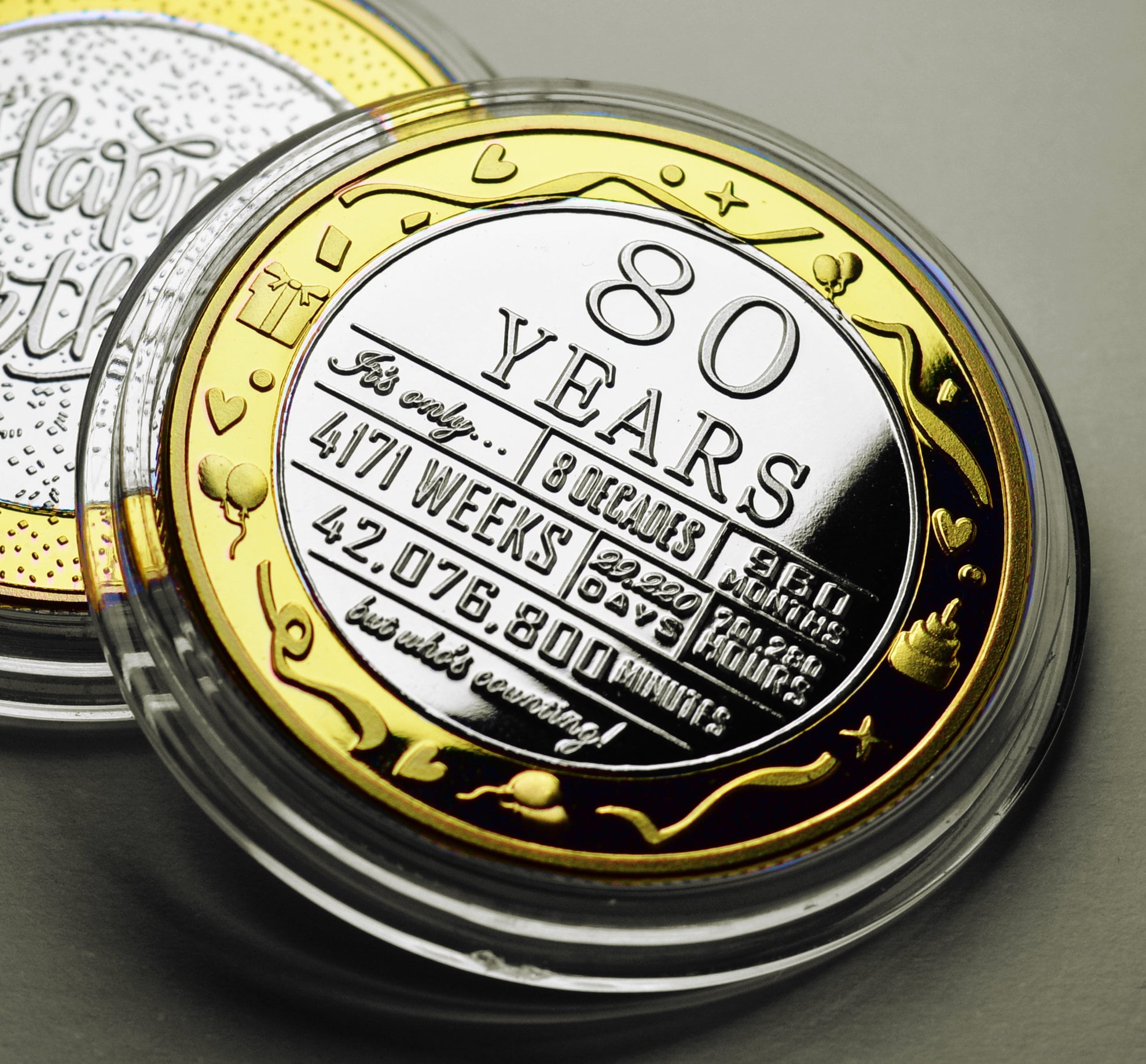 80th Birthday Dual Metal Silver & 24ct Gold Commemorative. Gift/present ...