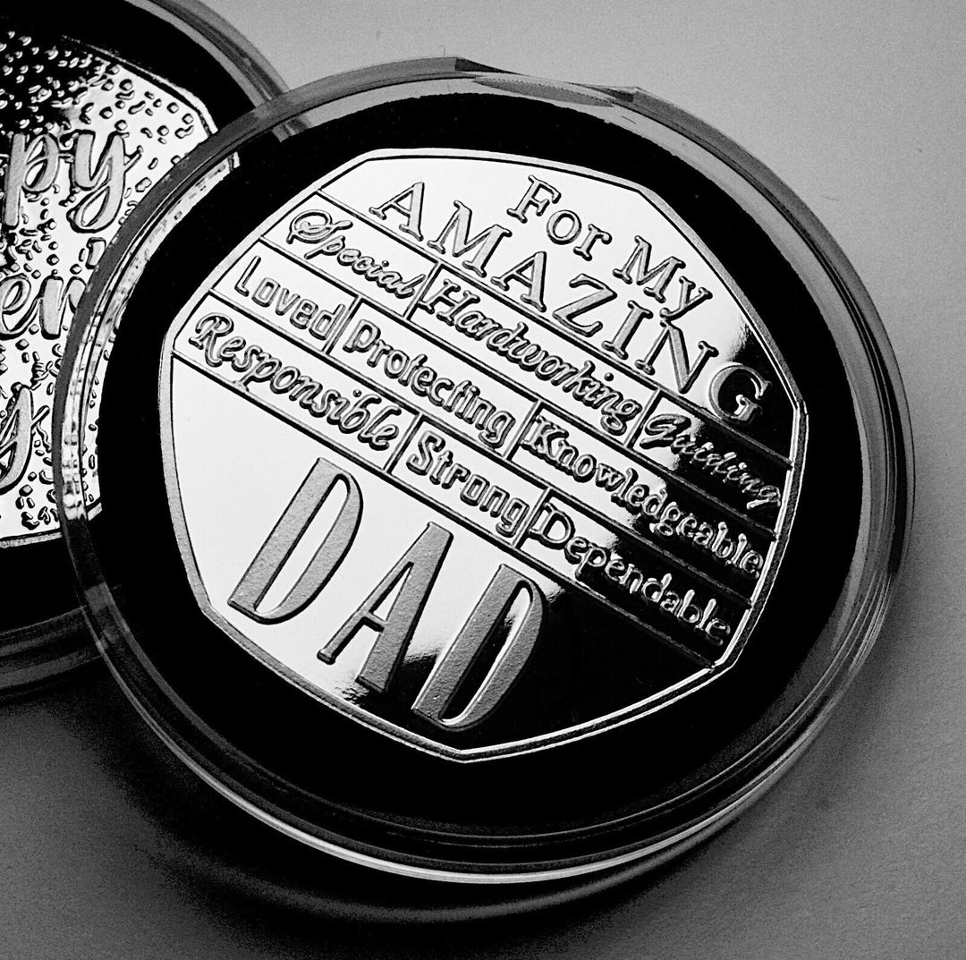 HAPPY FATHER'S DAY Silver Commemorative Coin in Capsule. Gift/present ...