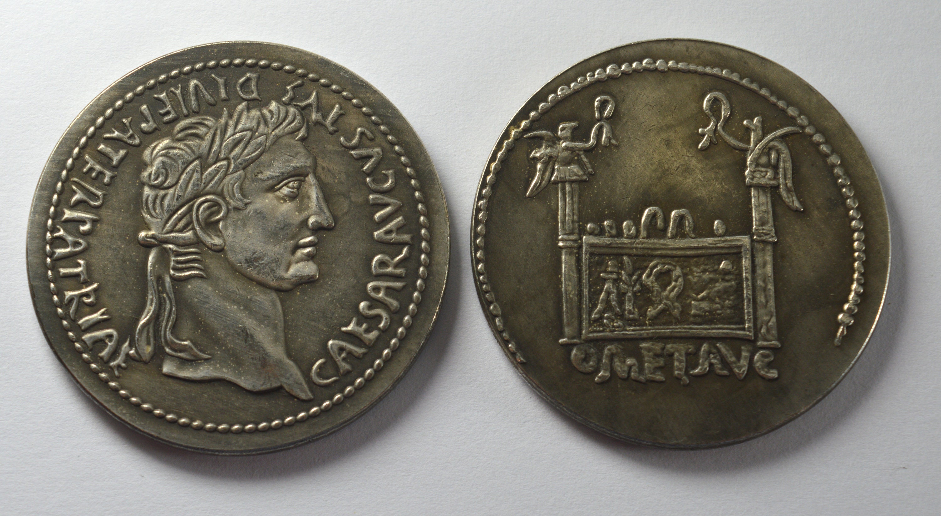 Large Roman Silver Emperor Augustus Coin 3.5cm 20g .925 Silver Plated ...