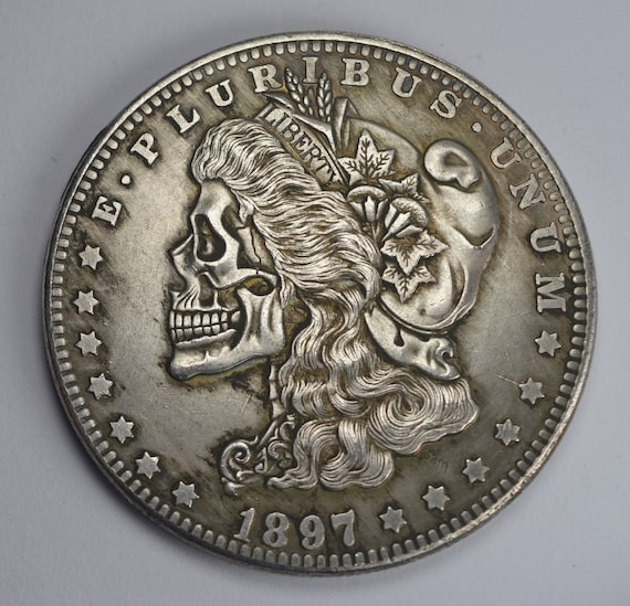 1897 Morgan Silver Dollar. Liberty/skull/death. Carved/hobo - Etsy