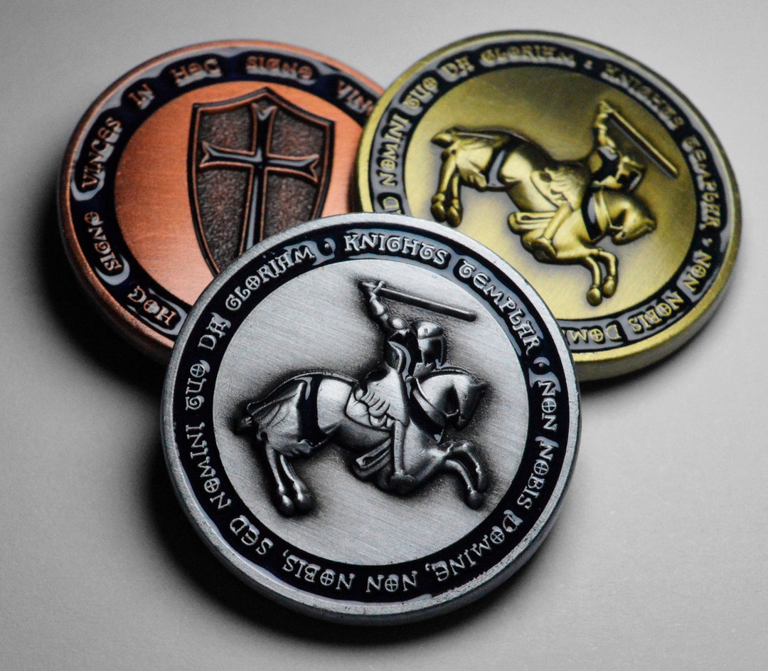 Trio of Masonic Knights Templar Antique Gold, Copper & Nickel Silver ...