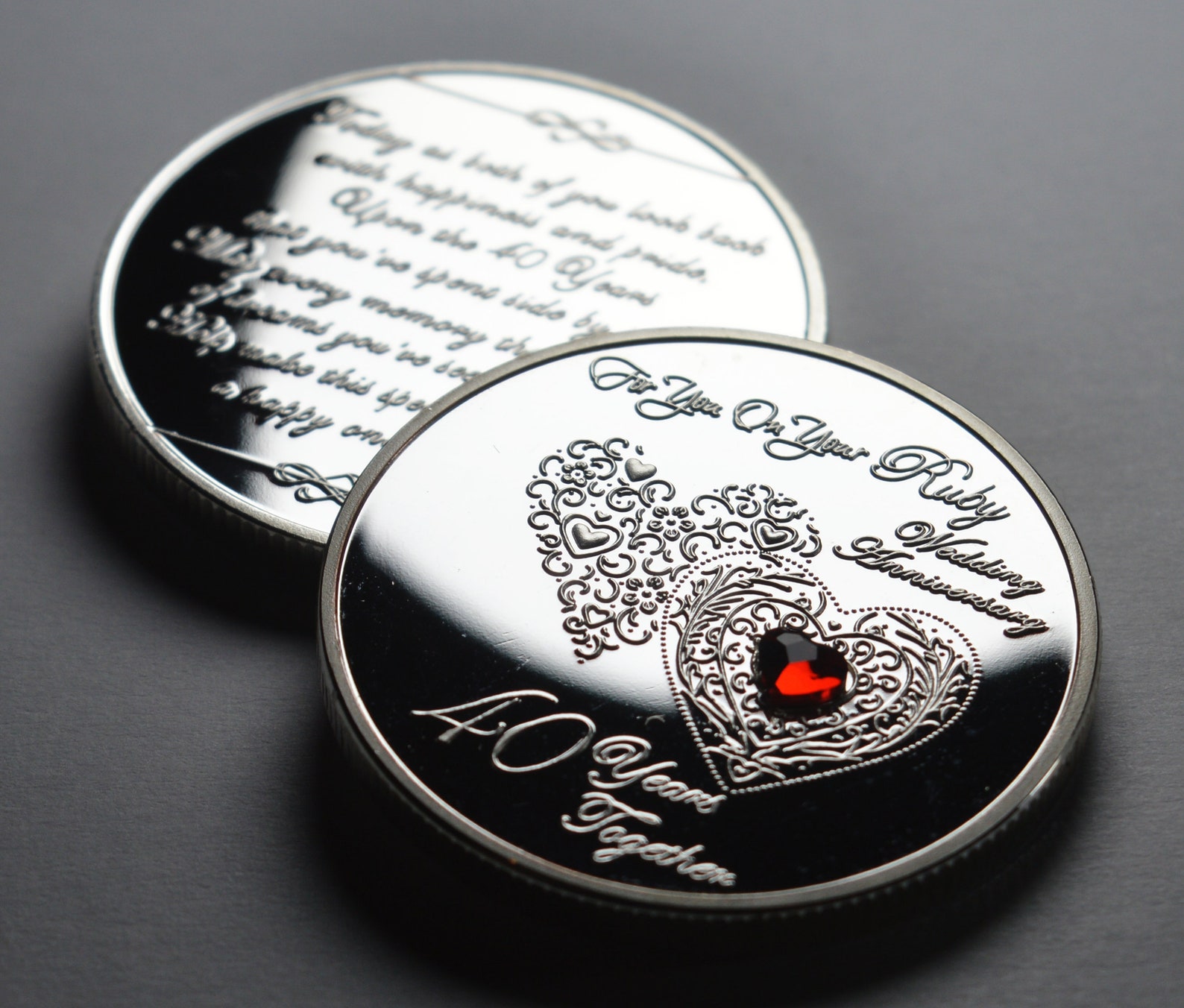 40th RUBY WEDDING ANNIVERSARY Silver Commemorative with Inlaid | Etsy
